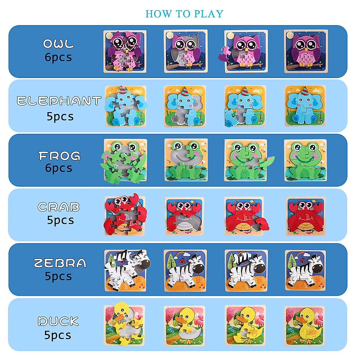 Wooden Puzzles for Toddlers 1-3,Toddler Puzzles Ages 1 2 3 4 Year Old with 6 Animal Patterns-Preschool Kids Learning Educational Montessori Toys Christmas Birthday Gifts