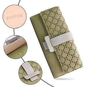 FT FUNTOR RFID Wallets for Women, Trifold Womens Wallet with Coin Zipper Pocket Vegan Leather Ladies Wallets Coins Zipper Pocket with ID Window(Olive green)