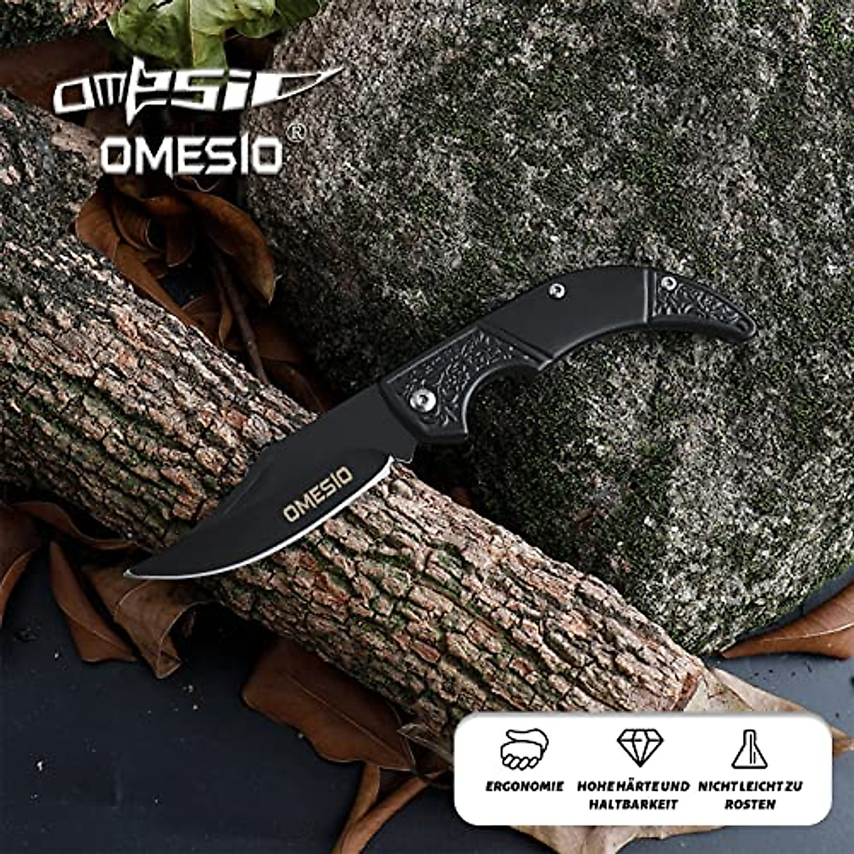 Omesio Pocket Knife Mini 3.34 inch Small Two-Handed Folding Knife Two-Handed Knife Keychain Knife Outdoor Sharp Black