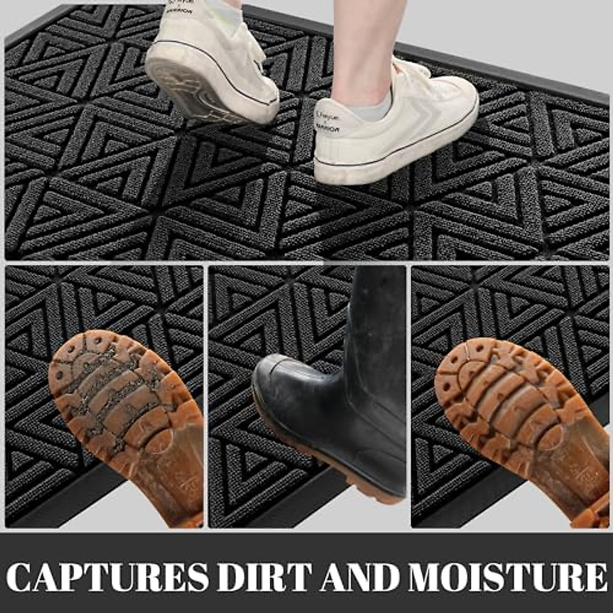 Yimobra Door Mat Outdoor Entrance, Heavy Duty Durable Front Welcome matt for Outside Home Entry, Back Patio Floor Porch Garage Office, Low Profile, Easy Clean, Waterproof, 29.5 x 17, Black