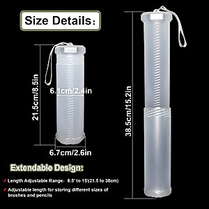 Chistepper 4 Packs Extendable Plastic Brush Case Extra Long Paint Brush Holder Clear Paint Brush Storage Box Long Brush Tube Storage Watercolor Pen Container (4)