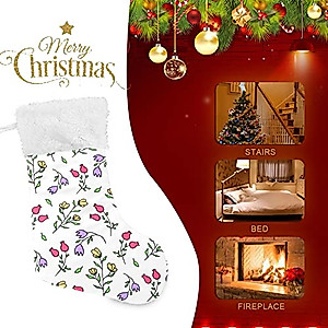 Kigai Christmas Stockings Doodle Flowers Rose Large Candy Stockings Stuffers Kids Cute Xmas Sock Decorations 1PC for Home Holiday Party 12" x18"