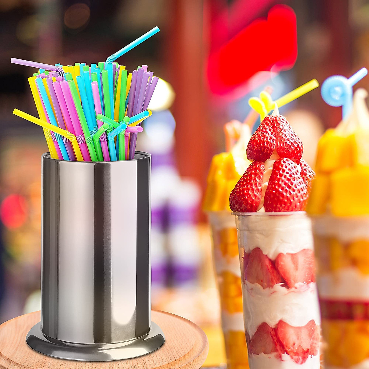 MyLifeUNIT Straw Holder for Counter, Stainless Steel Coffee Stirrers Holder 6.7" x 4.9"(2 pack)