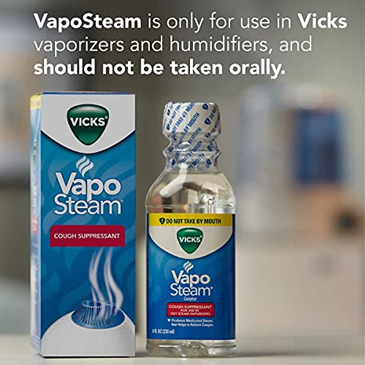 Vicks VapoSteam Medicated Liquid with Camphor, a Cough Suppressant, 8 Oz – VapoSteam Liquid Helps Relieve Coughing, for Use in Vicks Vaporizers and Humidifiers