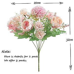 KIRIFLY Artificial Flowers, Fake Peony Silk Hydrangea Bouquet Decor Plastic Carnations Realistic Flower Arrangements Wedding Decoration Table Centerpieces (Light Pink)