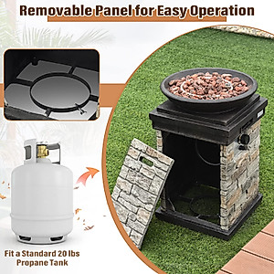 Tangkula Patio Propane Fire Bowl, Patiojoy 40,000BTU Square Fire Pit with Round Bowl, Lava Rocks & Waterproof Cover, Faux Stone Fire Pit Table for Outside Courtyard, Patio, Porch (Natural Stone)