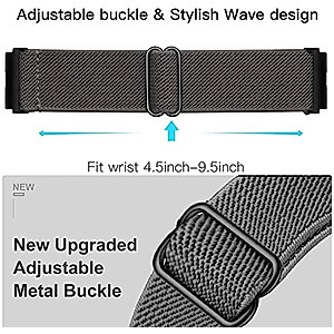 Olytop Elastic Bands for Galaxy Watch 5/4 Bands 44mm 40mm/5 Pro Band, Galaxy Watch 4 Classic Bands 46mm 42mm/Active 2 Women Men, 20mm Stretch Nylon Replacement Strap(Black+Grey)