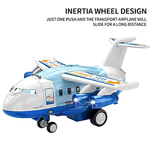 TEMI Mist Spay Storage Transport Plane Cargo with 6 Free Wheel Diecast Construction Vehicles and Playmat, Kids Toy Jet Aircraft with Lights & Sounds for 3 4 5 6 Years Old Boys and Girls