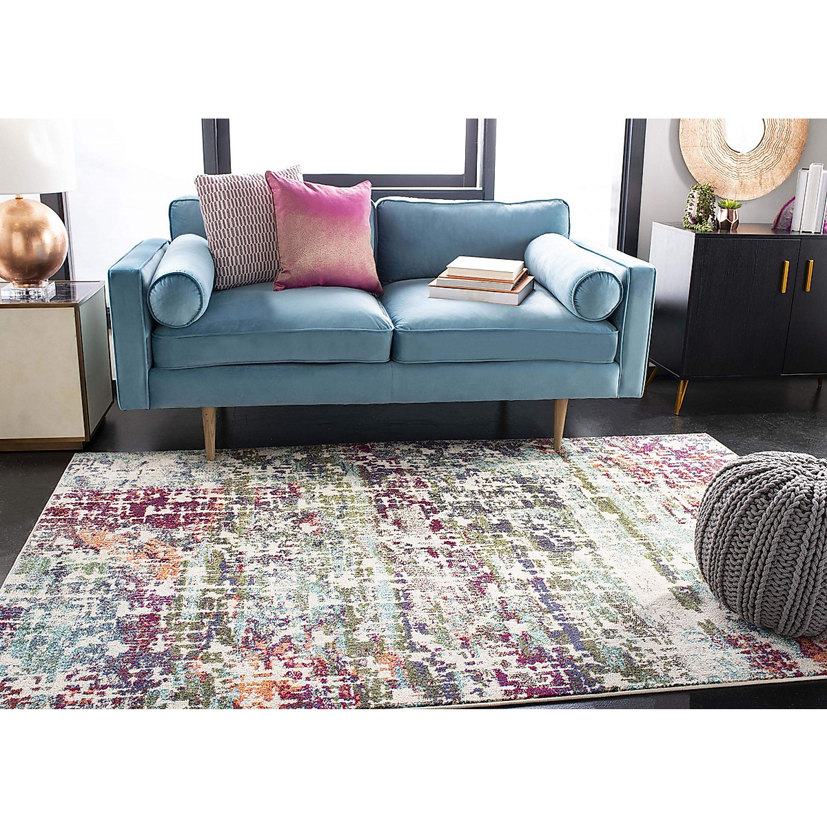 SAFAVIEH Madison Collection Area Rug - 5'3" x 7'6", Blue & Green, Modern Abstract Design, Non-Shedding & Easy Care, Ideal for High Traffic Areas in Living Room, Bedroom (MAD469A)