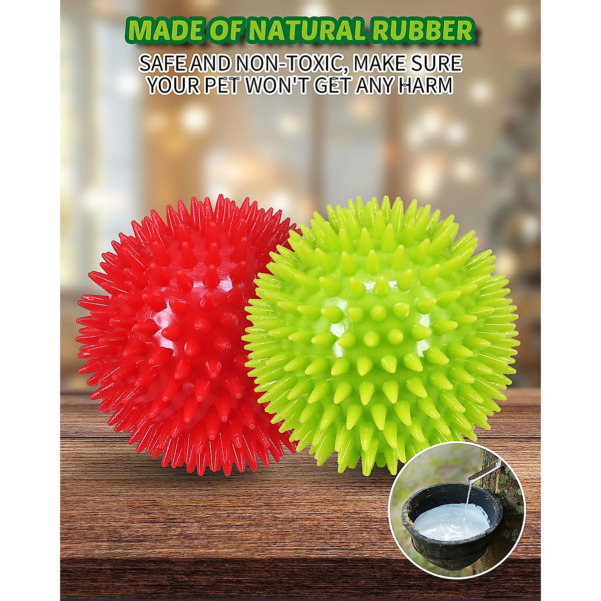 Pweituoet 3.5” Spike Dog Balls with Squeaky, Thicker and Durable, 2 Pack Dog Chew Toys Clean Teeth Training for Puppy Small Medium Large Dogs, Dog Ball Toys for Aggressive Chewers