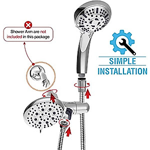 High Pressure 3-Way Shower Head Combo Dual Shower Head with Stainless Steel Hose Enjoy Luxurious 6-setting Rain Shower Head & 9-Setting Hand Held Shower Separately or Together