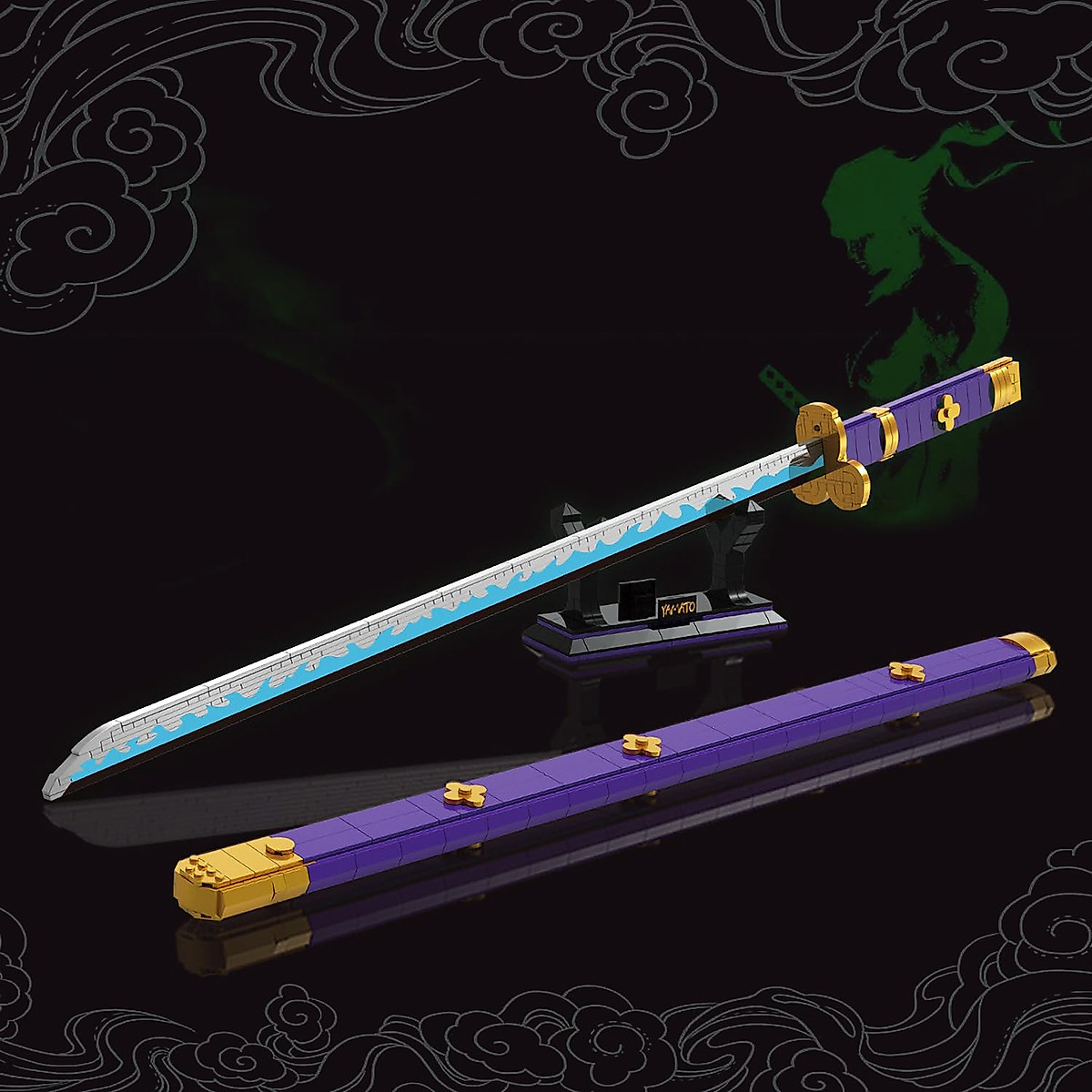 CHUANGPIN Zoro Anime Swords Building Set Compatible with Lego,Roronoa Zoro Yamato Sword with Scabbard and Bracket,Handmade Purple Yama Enma Katana Toy Building Set for Adults