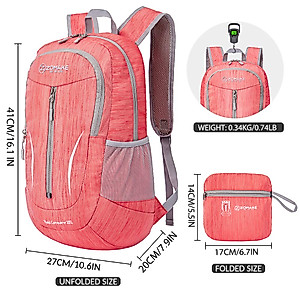 ZOMAKE 25L Ultra Lightweight Packable Backpack - Foldable Hiking Backpacks Water Resistant Small Folding Daypack for Travel(Red)