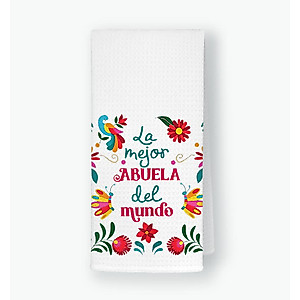 QODUNG Best Grandma in The World Spanish Soft Kitchen Towels Dishcloths 16x24 Inch,Best Grandma Gifts Drying Cloth Hand Towels Tea Towels for Kitchen,Best Abuela Gift