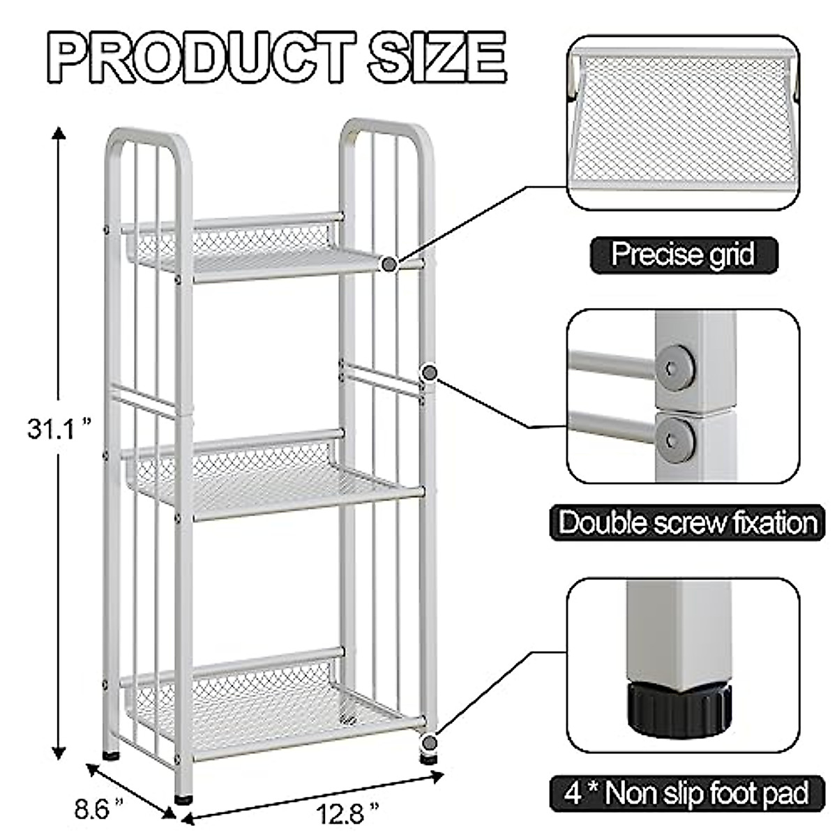 Azheruol Bookshelf Storage Shelf Small Bookcase Freestanding Storage Stand for Living Room, Bedroom, Kitchen Rust Resistance, Easy Assembly Free Combination Multi-Functional Organizer (3 Tiers, White)