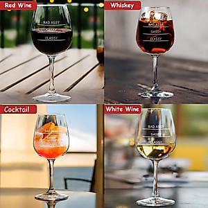 DU VINO Classy Sassy Bad Assy Funny Novelty Wine Glass - 12.75 oz. - Humorous Smart Assy Present for Mom, Women, Friends, or Her - Made in USA