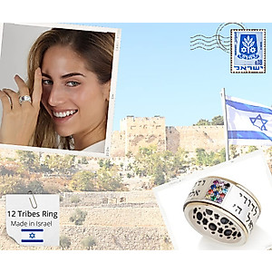 9k Gold 925 Sterling Silver Spinning Ring Hoshen 12 Tribes "Ani Ledodi Vedodi Li Shema Israel 0.43" Bible Blessings Israel Gifts Rare Jewish Unique Hebrew Kabbalah Holyland Jewelry