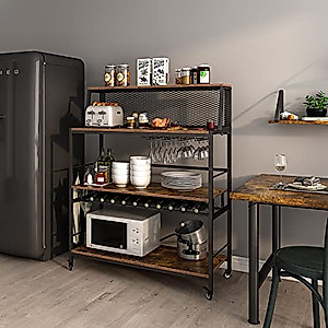 Jevindo Bar Carts for The Home, 41 Inches Liquor Cabinet, Modern Bar Cabinet with Movable Wheels Base, Wine Glasses Holder and Bottles Rack for Kitchen, Living Room, Dining Room, Rustic Brown