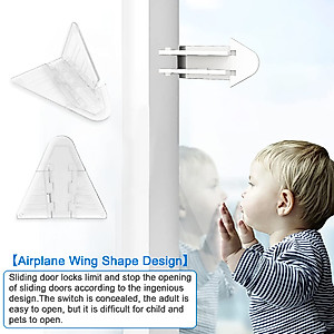 Maveek Upgraded Invisible Child Safety Lock, 8 Pcs Clear Sliding Door Latch Locks Door Window Security Bar, Keyless Jammer Stopper for Kids Baby Proofing