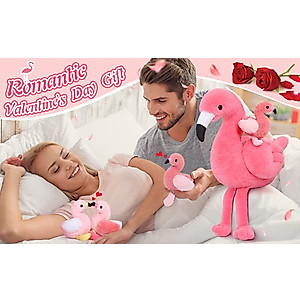 MorisMos Plush Flamingo Stuffed Animal-18 Inch Mommy Stuffed Flamingo with 4 Baby Flamingo Plush Toys Inside Zipper Tummy, Pink Flamingo Toy Gift for Girl Women Decor Birthday Christmas Valentines