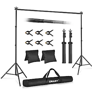 EMART Backdrop Stand 10x8.5ft(WxH) Photo Studio Adjustable Background Stand Support Kit with 2 Crossbars, 6 Backdrop Clamps, 2 Sandbags and Carrying Bag for Parties Events Decoration