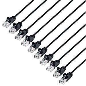 Intellinet Slim Cat6 Ethernet Network Patch Cable – 10-Pack - 10Gbps & 250MHz, Snagless Boot, 30AWG Pure Bare Copper Wire, Gold-Plated Contacts, Lifetime Mfg Warranty – 1.5ft, 10 Pack Black