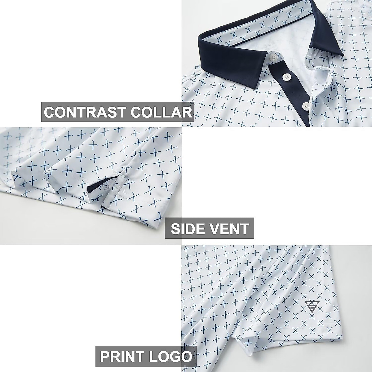 Golf Shirts for Men Dry Fit Short Sleeve Print Performance Moisture Wicking Polo Shirt White