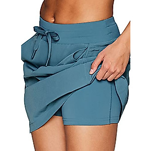 RBX Women's Quick Drying Skort with Cargo Pockets, Lightweight Breathable Stretch Woven Skort with Inner Compression Shorts, Active Skirt for Golf, Tennis, Sports, Long Cargo Teal