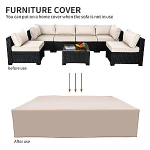 WAROOM Outdoor Cushion Covers for Patio Furniture 7 Piece Set, Replacement Cushion Slipcovers Fits 6 Seater Outdoor Couch Rattan Sectional Sofa, Water Repellent Pillow Cover Only, Khaki