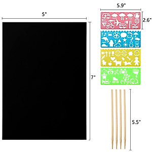 ZEAYEA 200 Pcs Scratch Paper Art Set, Scratch Off Rainbow Magic Paper with 10 Stylus, 8 Stencils, Black Scratch Notes for Boys and Girls DIY Crafts Christmas Birthday Gift Cards