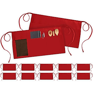 Utopia Wear 3 Pocket Waist Apron [Pack of 12], Server Waitress short for Men Women, Kitchen, Restaurant, Crafting, BBQ Work Server Aprons (Red)