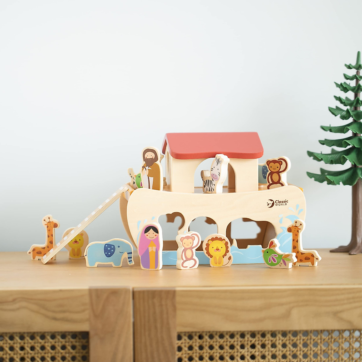 Classic World Noah's Ark Shape Sorter Premium Wooden Toy for Kids Wooden Noahs Ark Toy