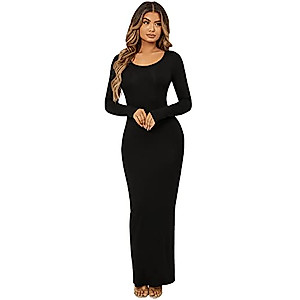 Floerns Women's Solid Long Sleeve Scoop Neck Bodycon Pencil Maxi Dress Black S