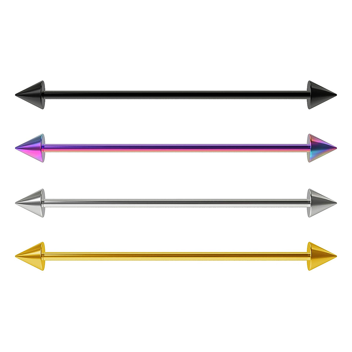 4pc Industrial Barbells 16g 38mm 1 1/2 Surgical Steel Straight Ear Bar Piercing Jewelry Spikes Pack