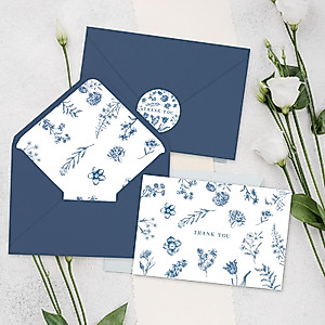 Whaline 36Pcs Blue Floral Thank You Cards with Envelopes and Stickers Blue Greeting Cards Blank Note Cards for Weddings Bridal Shower Baby Shower