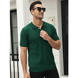 Syktkmx Mens Golf Polo Shirts Short Sleeve Casual Banded Bottom Stretch Classic Fit Solid Knit T-Shirts Olive Green