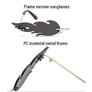 GTREW Sunglasses Trending Flame Rimless Eyewear Small Face Narrow Wave Shape Glasses Vintage Mens Womens Sun Glasses Metal Frame, Red, 138x70mm