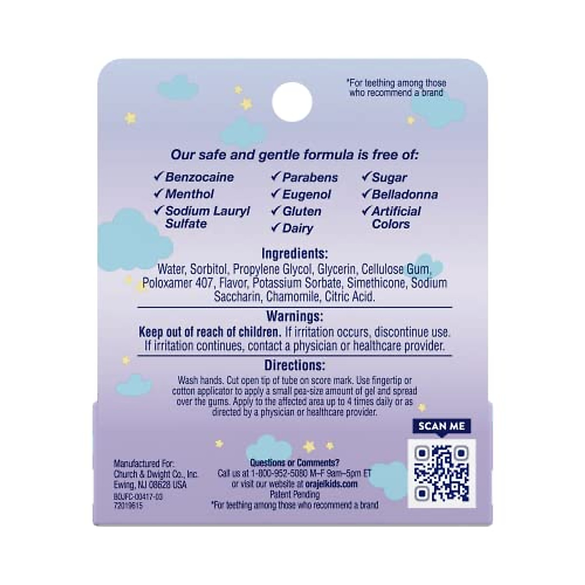 Orajel Baby Nighttime Cooling Gel for Teething, Drug-Free, 1 Pediatrician Recommended Brand for Teething, One .18oz Tube