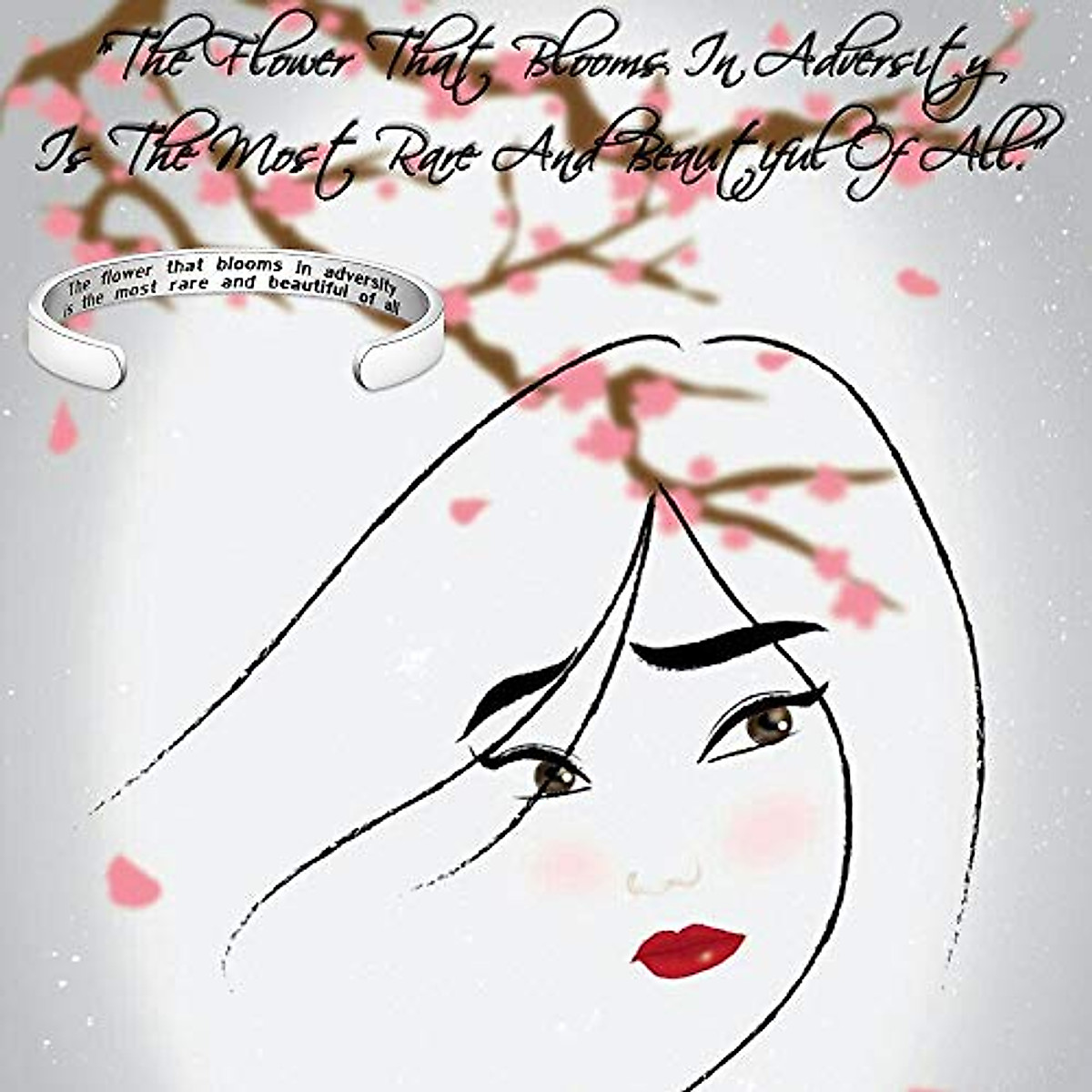 KUIYAI Mulan Quote Cuff Bracelet The Flower That Blooms In Adversity Is The Most Rare And Beautiful Of All Princess Bracelet Jewelry (silver)