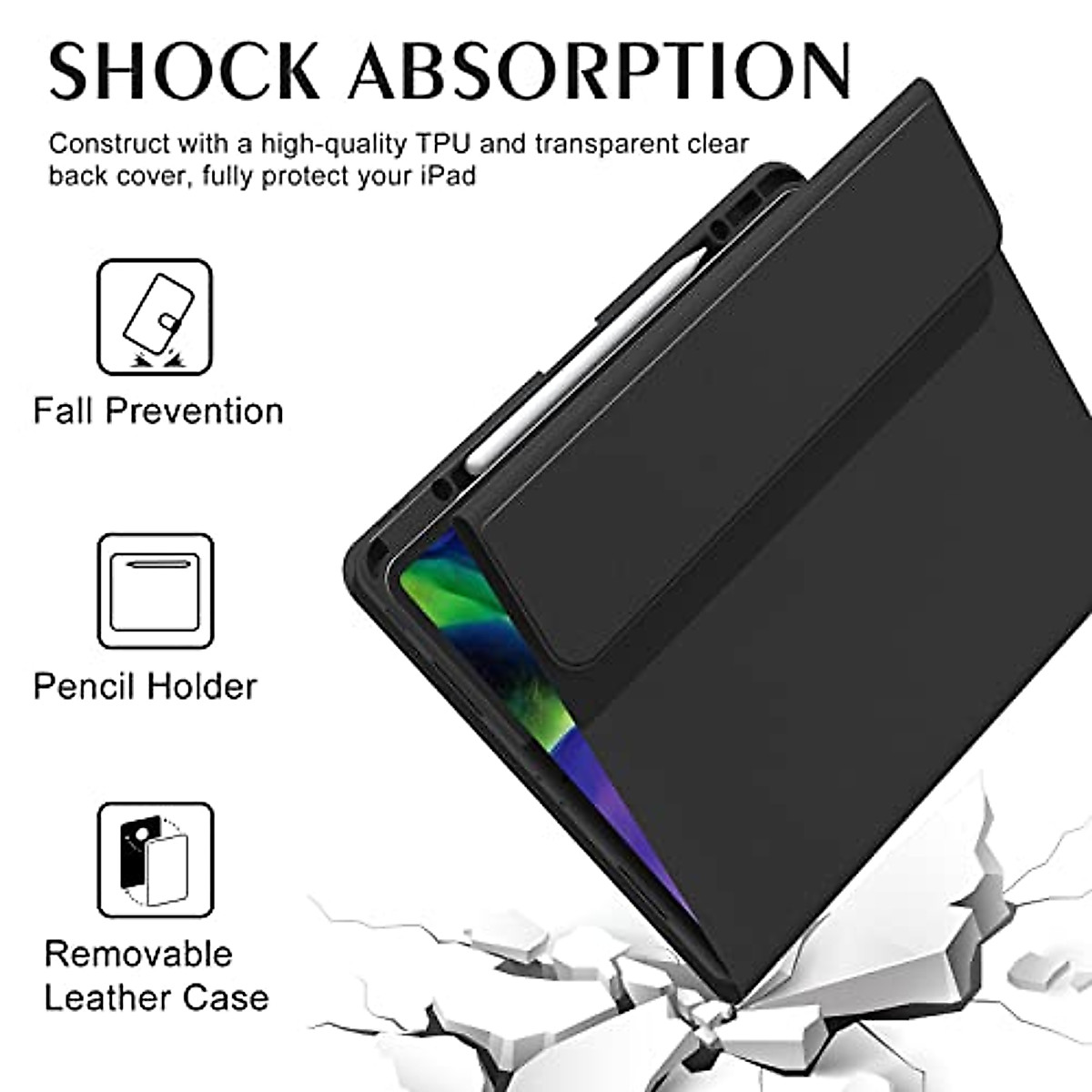 BOBOLEE Case Keyboard for iPad Pro 12.9 inch (6th, 5th, 4th, 3rd Gen), Wireless Detachable BT Backlit 7 Colors, 360° Rotatable Smart Folio Slim Cover Shell with Pen Holder
