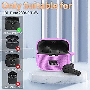 YIPINJIA for JBL Tune 230NC TWS Case Cover, Silicone Protective Portable Scratch Shock Resistant Cover ONLY Compatible with JBL 230NC Earbuds Charging Case with Carabiner(Lavender)