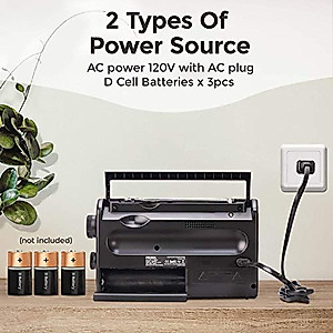 NOAA Weather AM FM Portable Radio with Best Reception, Transistor Radio, Battery Operated Radio by 3X D Cell Batteries or AC Power for Household & Outdoor, Plug in Wall by PRUNUS