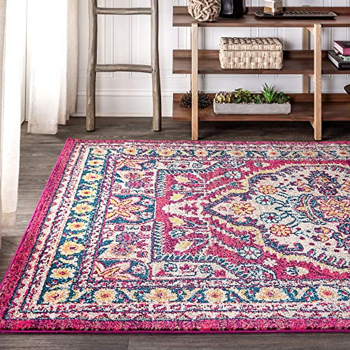JONATHAN Y Bohemian Flair Boho Medallion Area-Rug, Vintage Bedroom, Kitchen, Living Room, 5 X 8, Pink/Cream, BMF102B-5