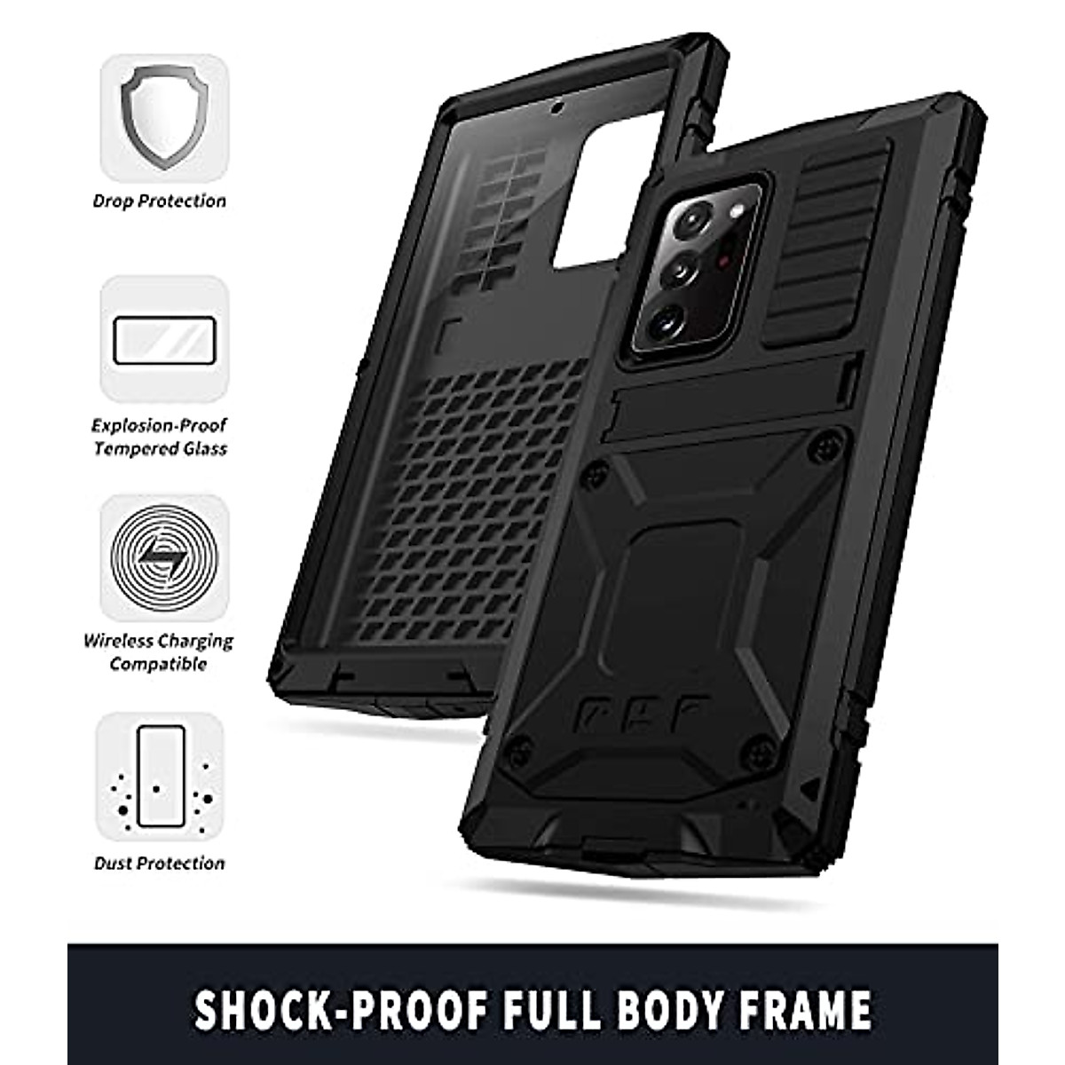 CHENXI for Samsung Galaxy Note 20 Ultra Case, Aluminum Metal Gorilla Glass Waterproof Shockproof Military Heavy Duty Sturdy Protector Cover Hard Case for Samsung Galaxy Note 20 Ultra (Black)