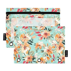 Watercolor Floral Flowers Pencil Pouch for 3 Ring Binder Pencil Bag Bags with Zipper Clear Pencil Case Pouch Cute Pen Pencil Pouch Cases for College Kit Office Supplies 2 Pack