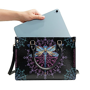 64HYDRO Hippie Mandala Dragonfly, Dragonfly Lovers Purses for Women, Shoulder Bag, Handbags for Women, Valentines Day Gifts for Her, Gifts for Sisters, Daughter, Mom, Friends - Travel Work Leather Bag