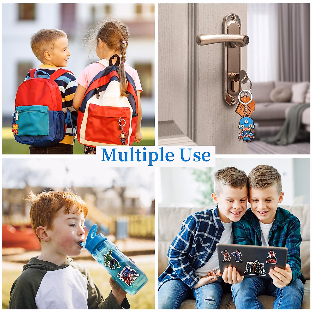 74PCS Super Hero Party Favors Comics Keychain Stickers for Hero Themed Party Supplies, Collect keychains for Bulk Party Favors, School Day Birthday Christmas Party Supplies for Kids