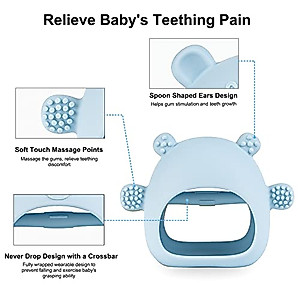 2 Pack Baby Teething Toy for 3+ Months, 2022 New Never Drop Teether Toys, BPA Free Dust-Proof Silicone Hand Pacifier Baby Chew Toys Car Seat Toy for Sucking Needs Soothe Teething Gums for Girls Boys