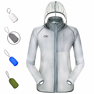 Dooy Sun Protection Jacket Ultra Thin Lightweight Breathable Packable Outdoor Cycling Jacket Hoodie Skin Clothing for Men & Women（Grey，2XL）