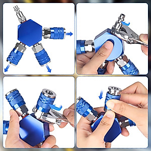 Milosline Connect Fittings Air Splitter, 1/4 Inch NPT 3-Way Air Manifold With 3 Pieces Industrial Quick 1/4NPT Couplers And Plug, Hex Style Air Compressor Hose Accessories Quick Connect Fittings